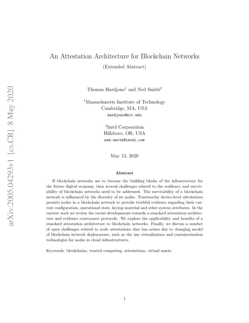 An Attestation Architecture For Blockchain Networks Deepai