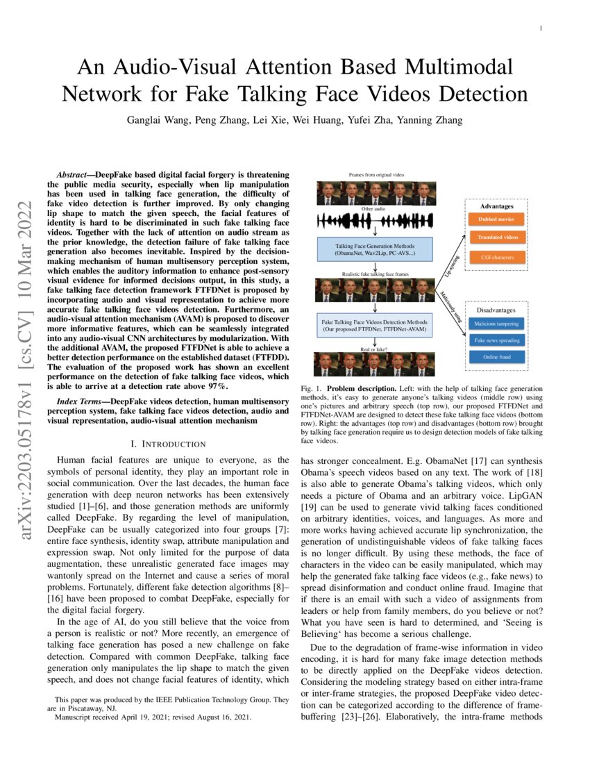 An Audio-Visual Attention Based Multimodal Network for Fake Talking Face Videos Detection | DeepAI