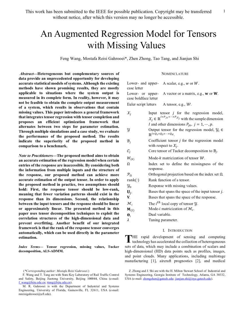 An Augmented Regression Model for Tensors with Missing Values | DeepAI