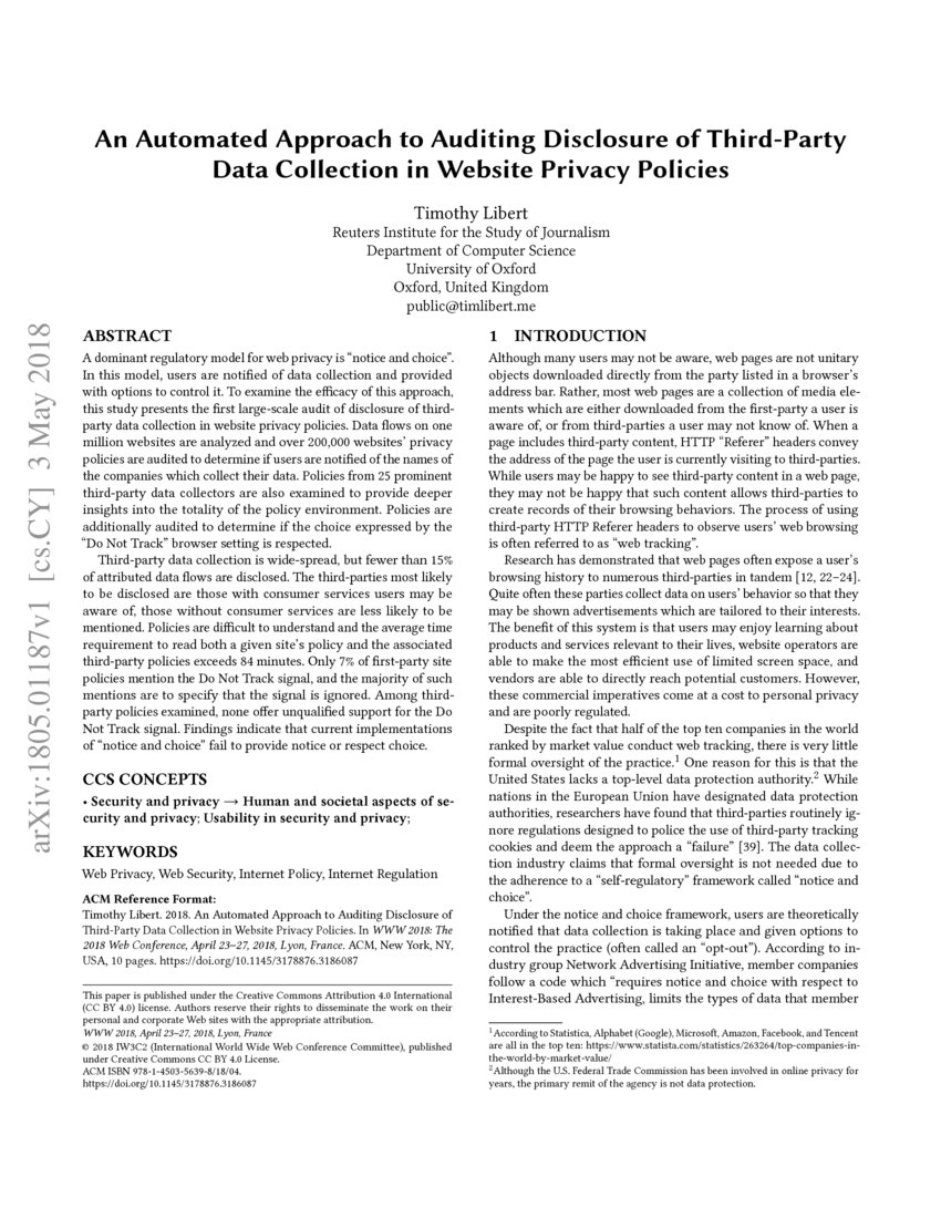 An Automated Approach to Auditing Disclosure of Third-Party Data ...