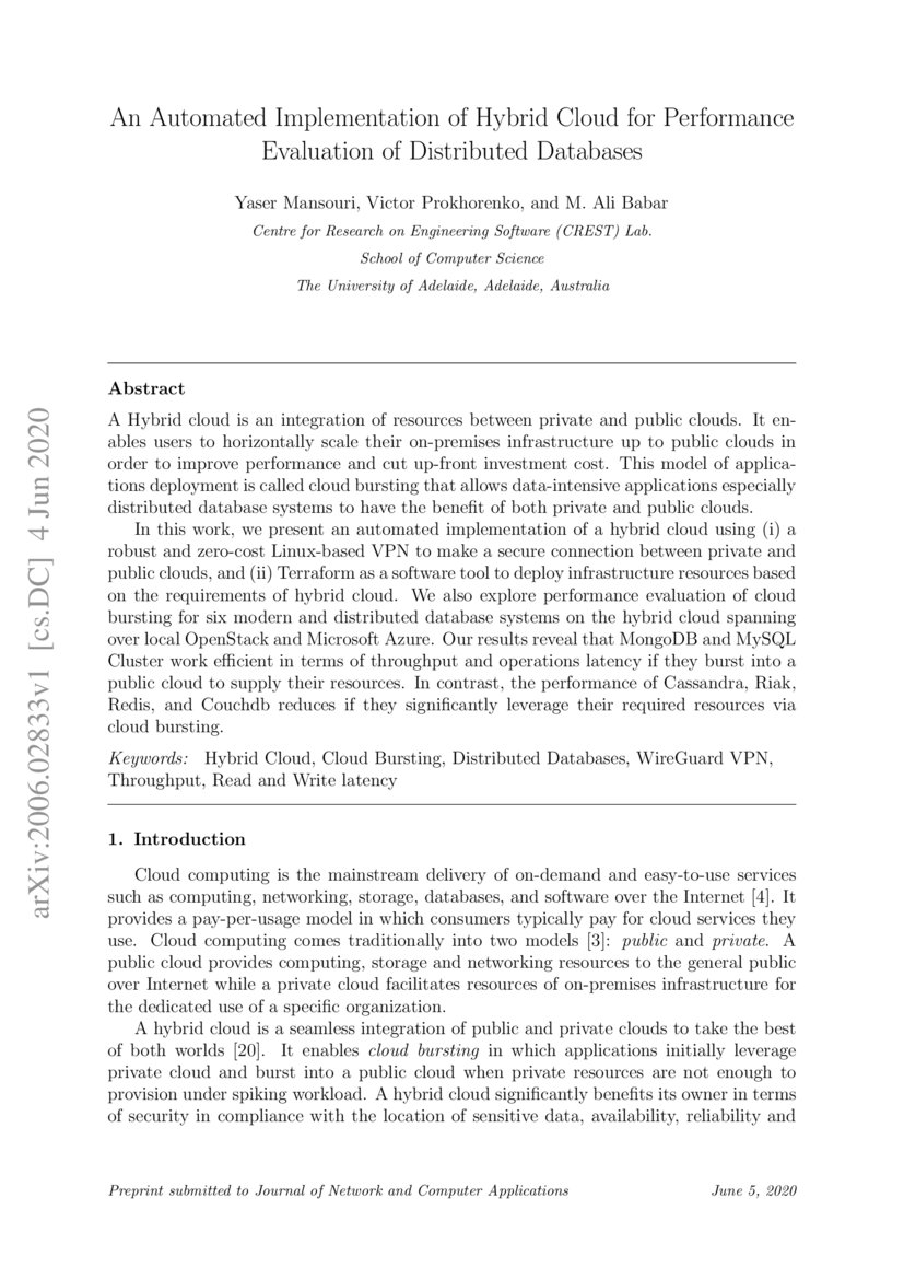 An Automated Implementation Of Hybrid Cloud For Performance Evaluation Of Distributed Databases