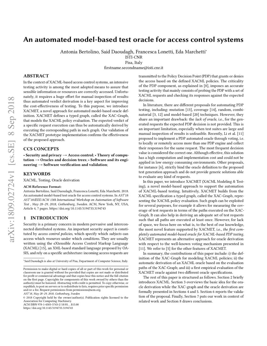 An Automated Model Based Test Oracle For Access Control Systems Deepai 7255