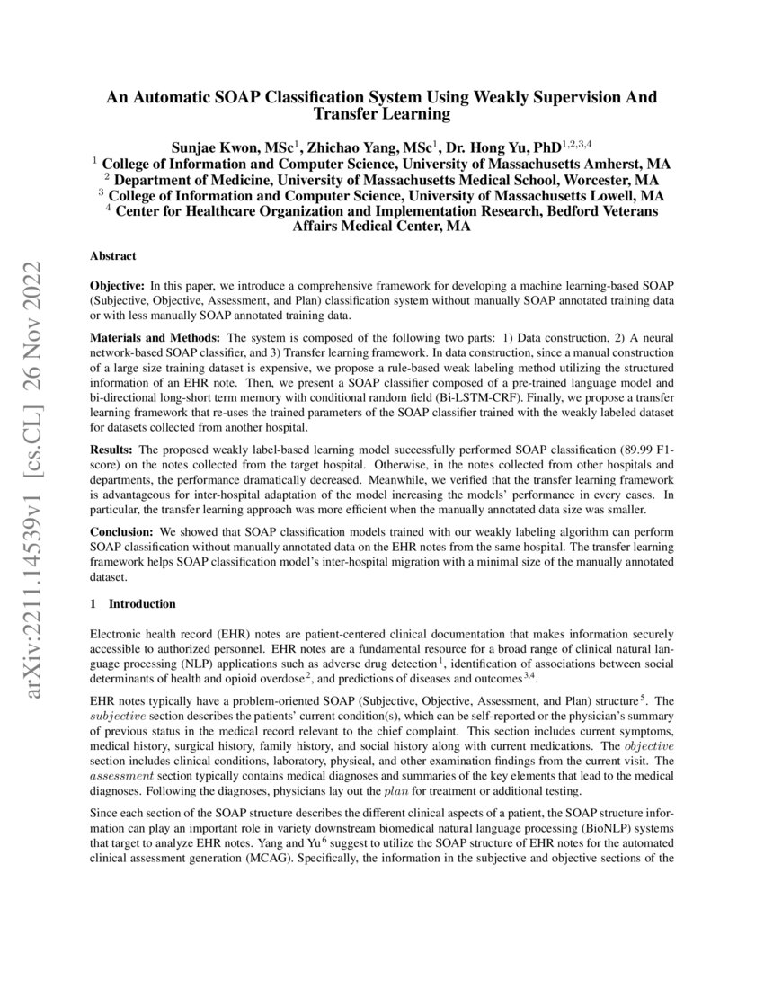 An Automatic SOAP Classification System Using Weakly Supervision And ... An Automatic SOAP Classification System Using Weakly Supervision And ...