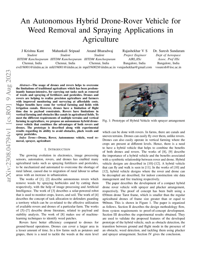 An Autonomous Hybrid Drone-Rover Vehicle for Weed Removal and Spraying ...