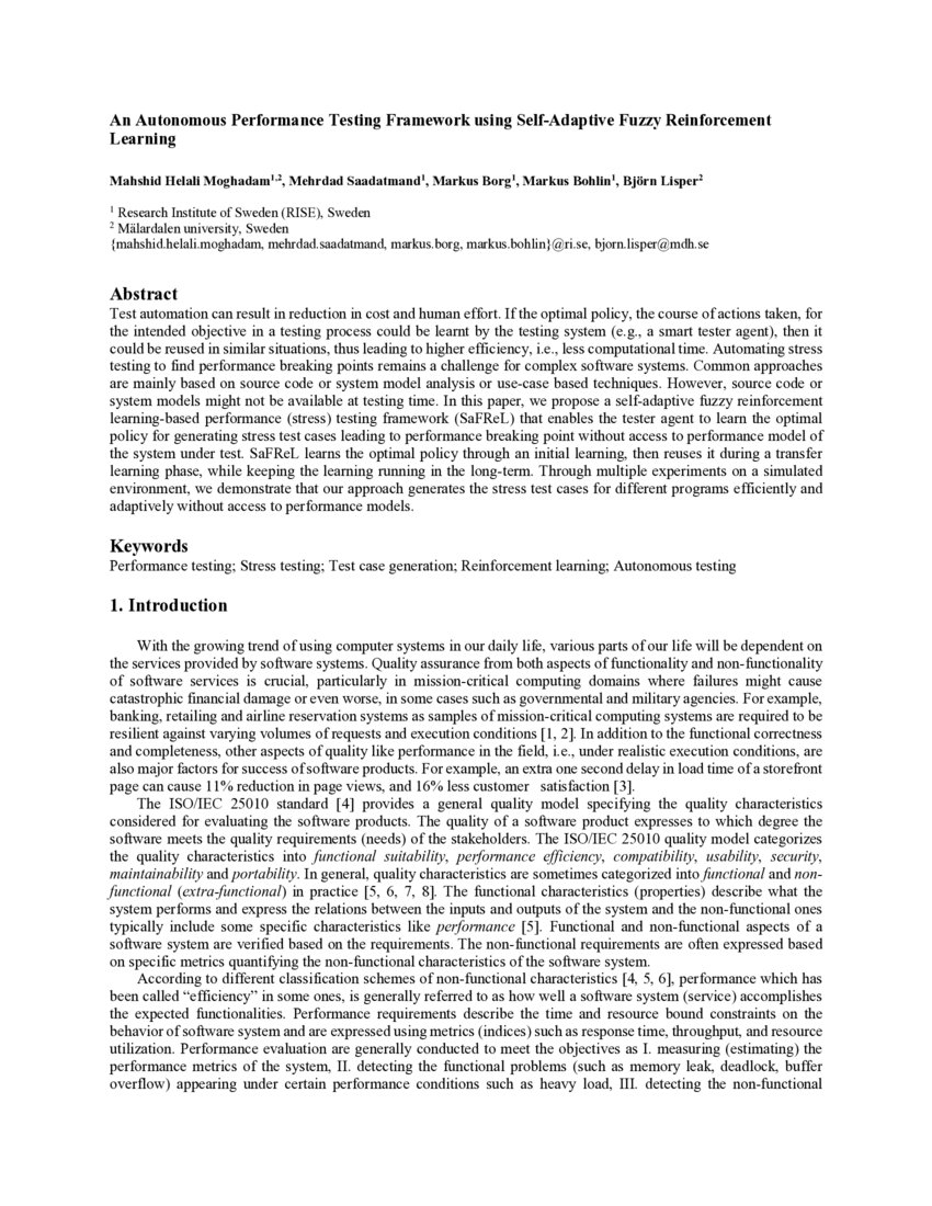 An Autonomous Performance Testing Framework Using Self Adaptive Fuzzy Reinforcement Learning