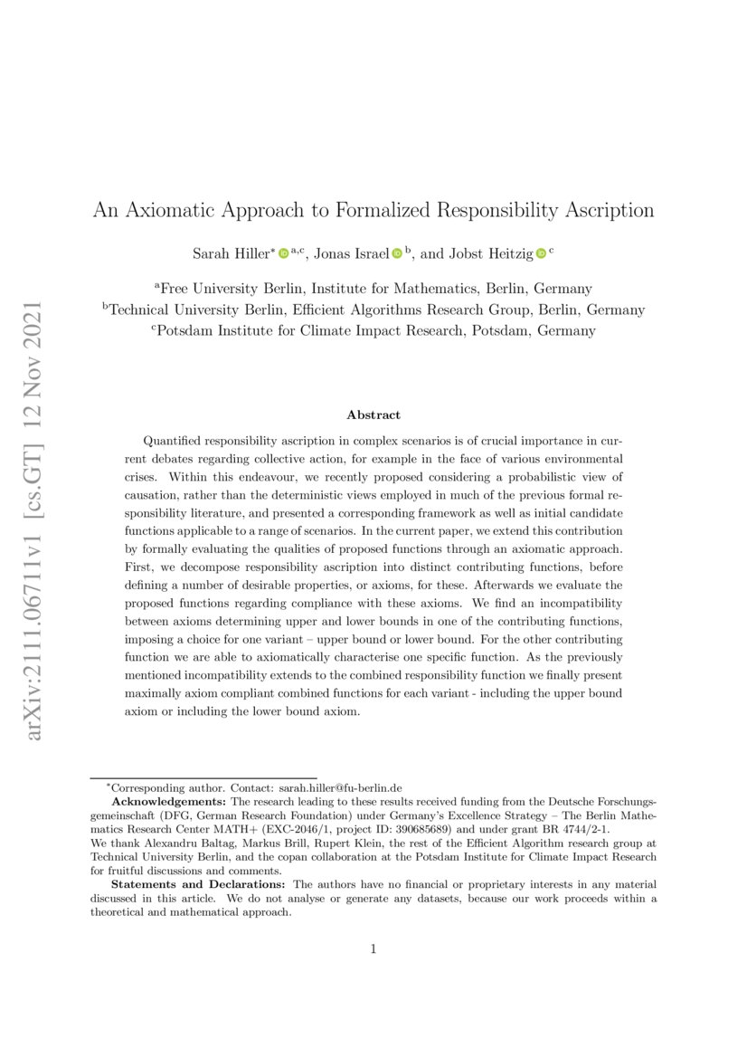 An Axiomatic Approach to Formalized Responsibility Ascription | DeepAI