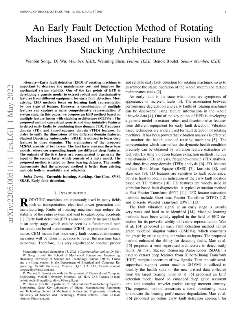 An Early Fault Detection Method of Rotating Machines Based on Multiple Feature Fusion with ...
