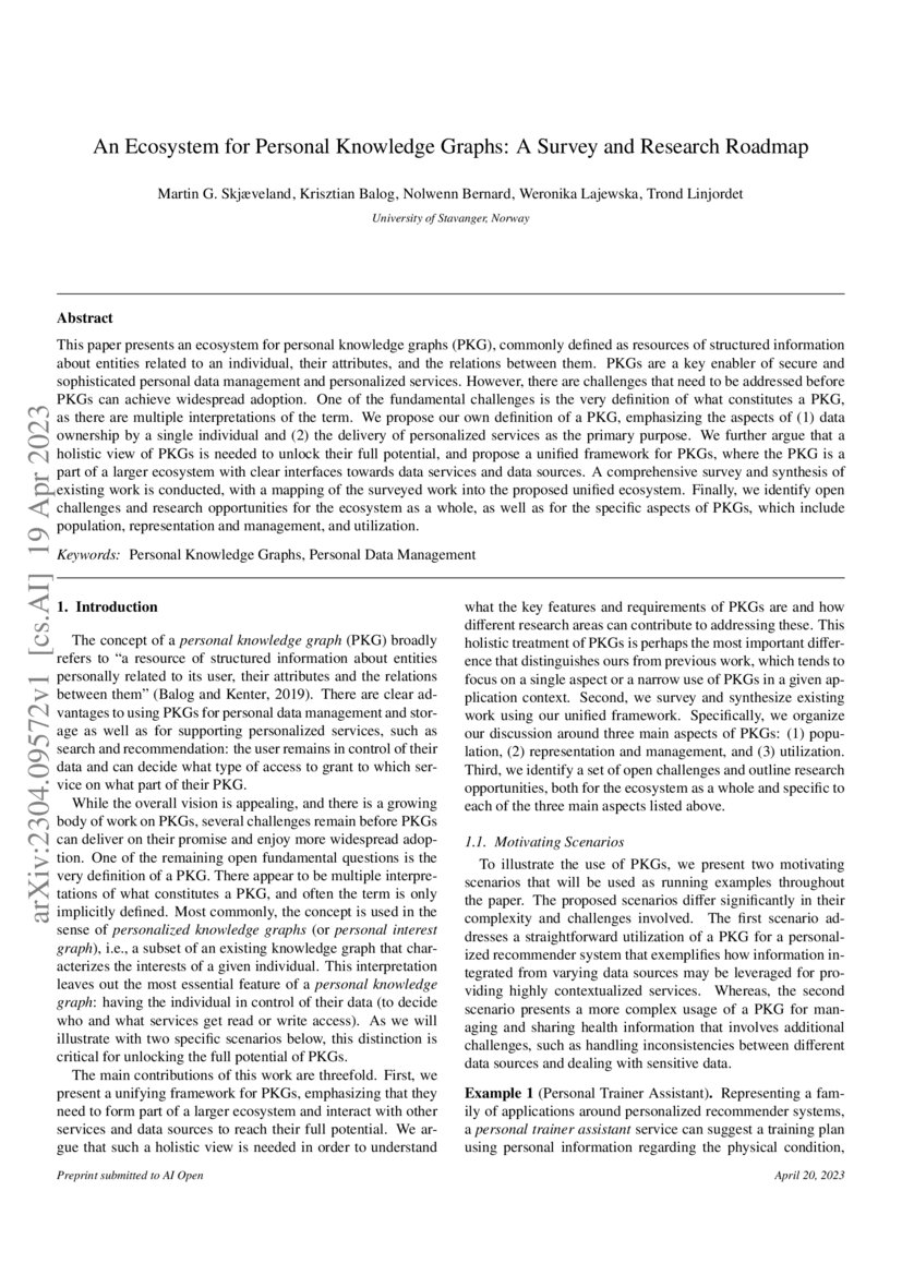 An Ecosystem for Personal Knowledge Graphs: A Survey and Research ...