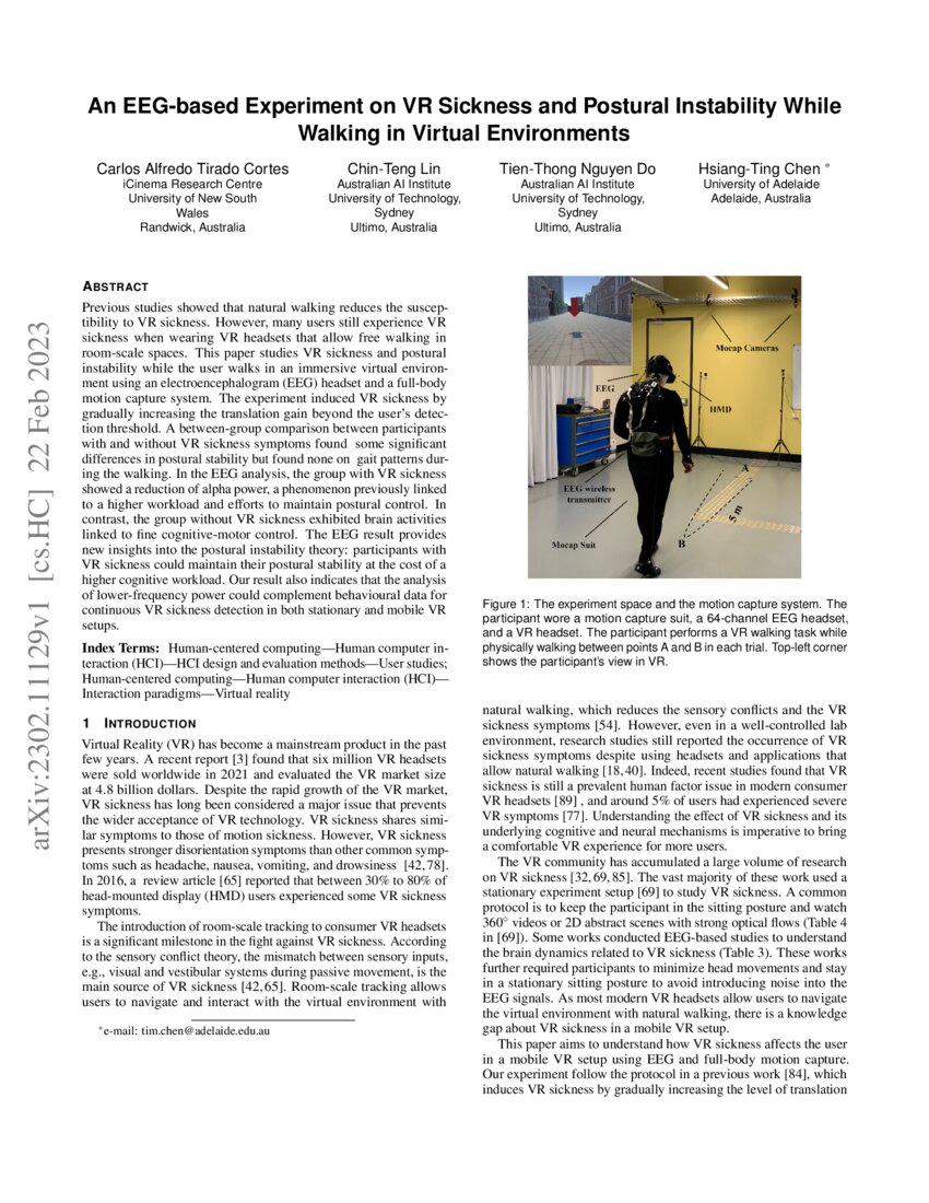 An EEG-based Experiment on VR Sickness and Postural Instability While Walking in Virtual ...