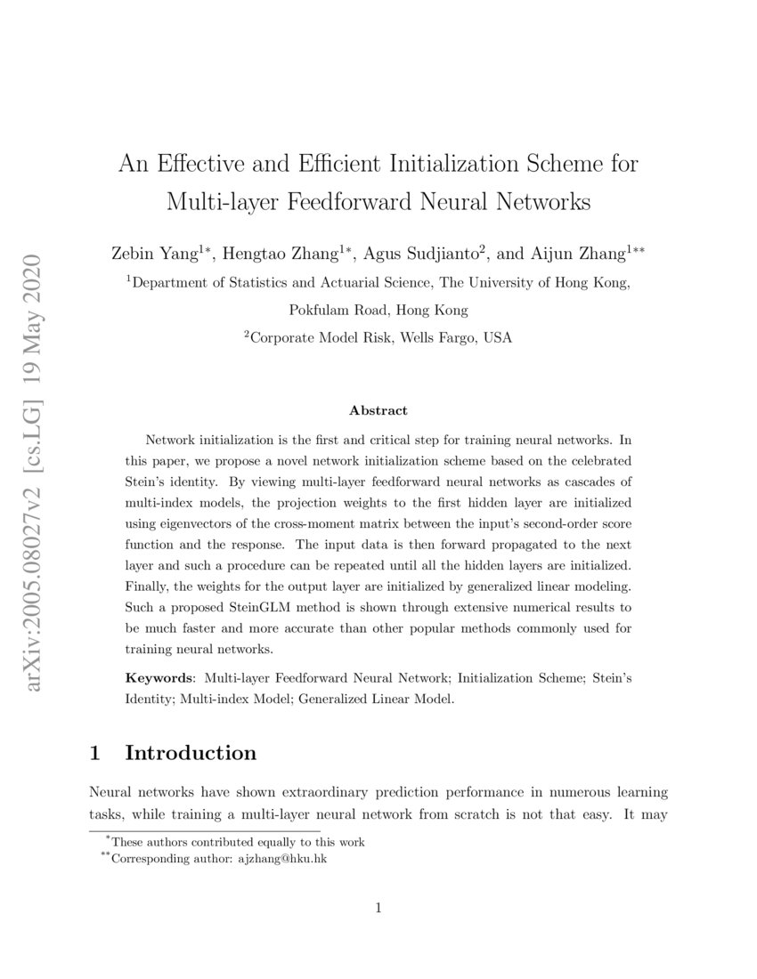 An Effective And Efficient Initialization Scheme For Multi Layer Feedforward Neural Networks