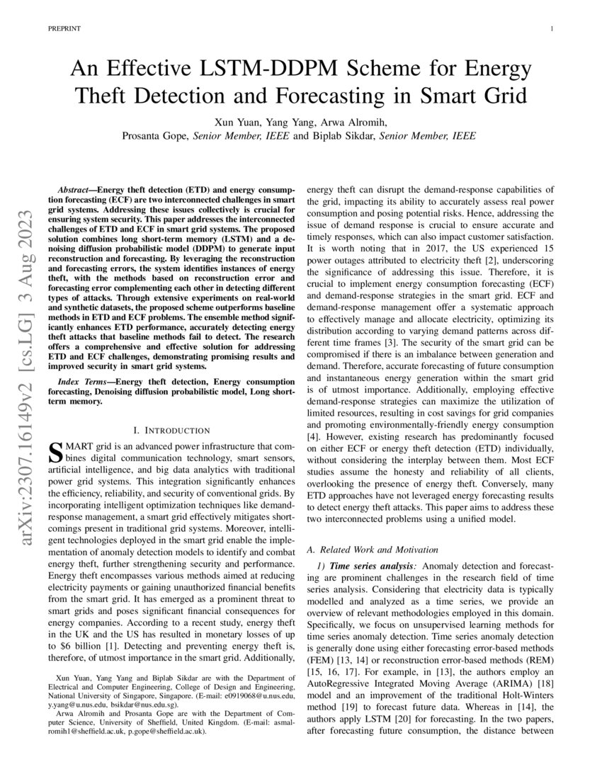 An Effective Lstm Ddpm Scheme For Energy Theft Detection And Forecasting In Smart Grid Deepai