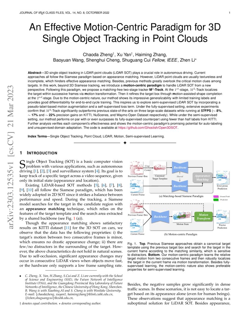 An Effective Motion Centric Paradigm For 3d Single Object Tracking In Point Clouds Deepai