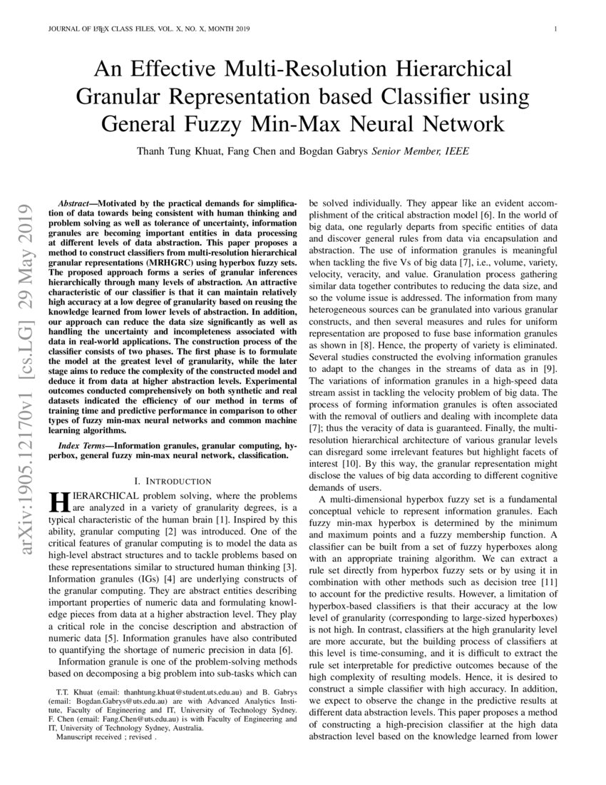 An Effective Multi Resolution Hierarchical Granular Representation Based Classifier Using