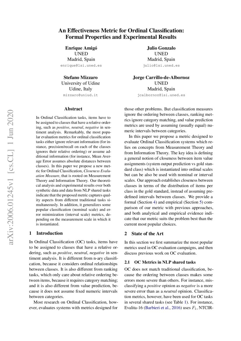 An Effectiveness Metric for Ordinal Classification: Formal Properties ...