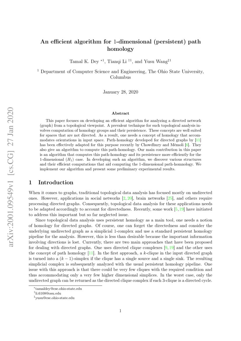 An efficient algorithm for 1-dimensional (persistent) path homology | DeepAI