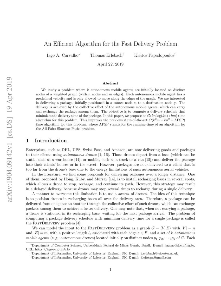 An Efficient Algorithm for the Fast Delivery Problem | DeepAI