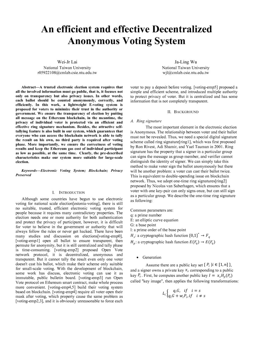 An efficient and effective Decentralized Anonymous Voting System | DeepAI