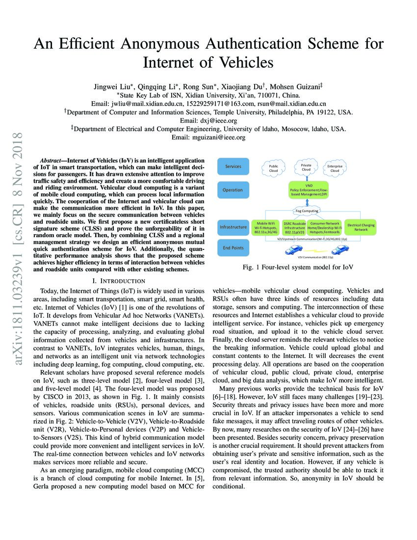 An Efficient Anonymous Authentication Scheme For Internet Of Vehicles Deepai 