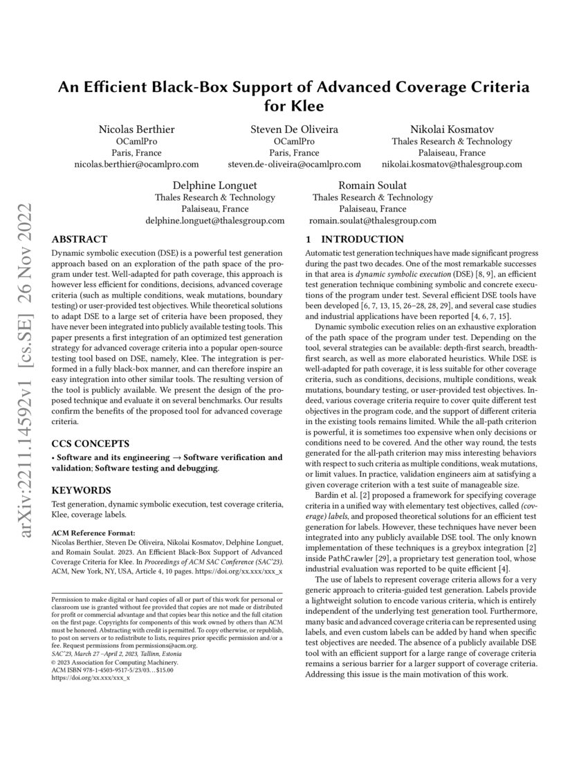 An Efficient Black-Box Support of Advanced Coverage Criteria for Klee ... An Efficient Black-Box Support of Advanced Coverage Criteria for Klee ...