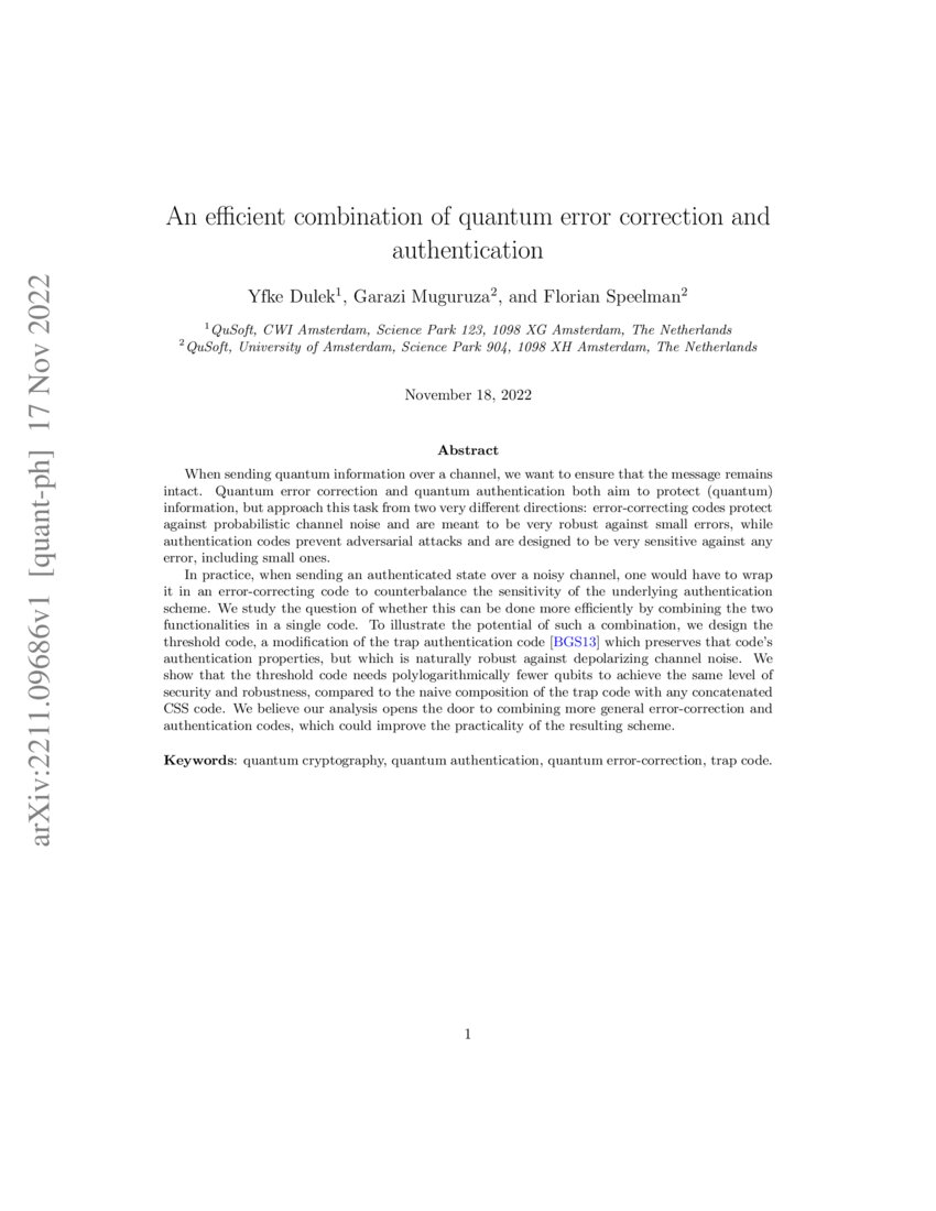 An Efficient Combination Of Quantum Error Correction And Authentication 2608