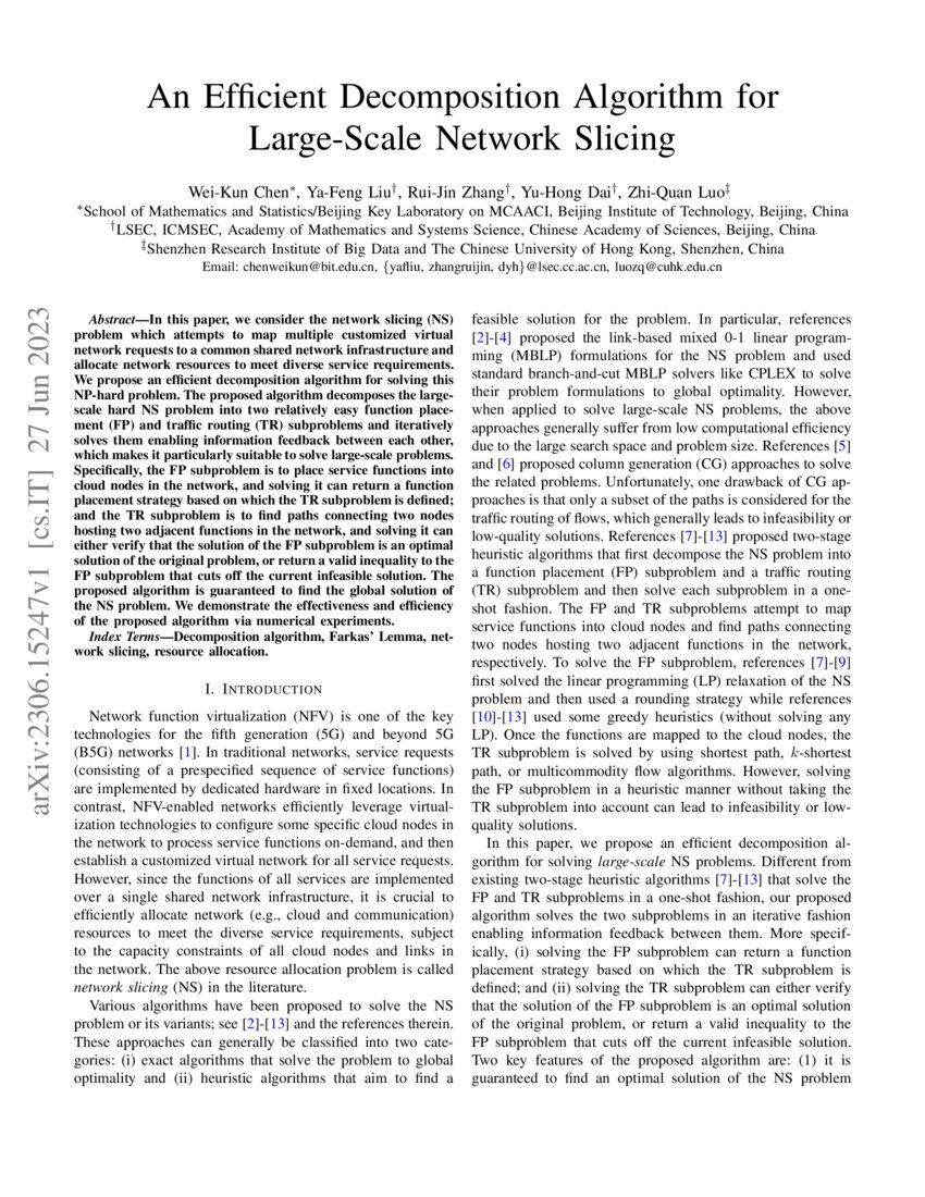 An Efficient Decomposition Algorithm For Large Scale Network Slicing 7630