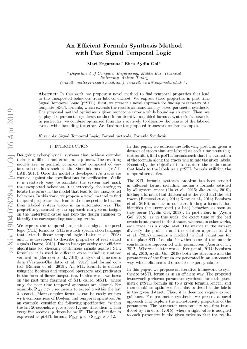 An Efficient Formula Synthesis Method With Past Signal Temporal Logic Deepai