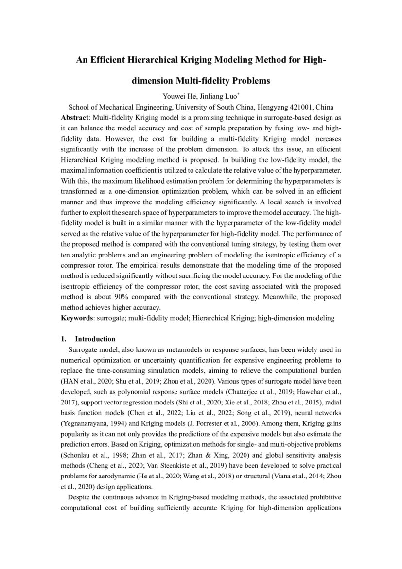 An Efficient Hierarchical Kriging Modeling Method for High-dimension ...