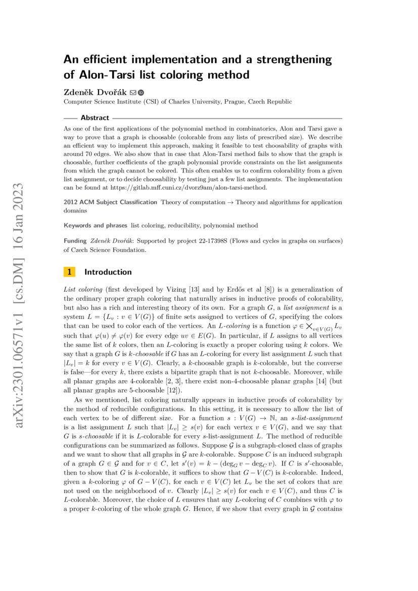 An efficient implementation and a strengthening of Alon-Tarsi list coloring method | DeepAI