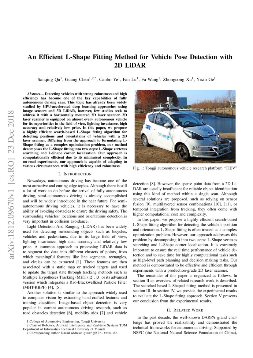 An Efficient L Shape Fitting Method For Vehicle Pose Detection With 2d