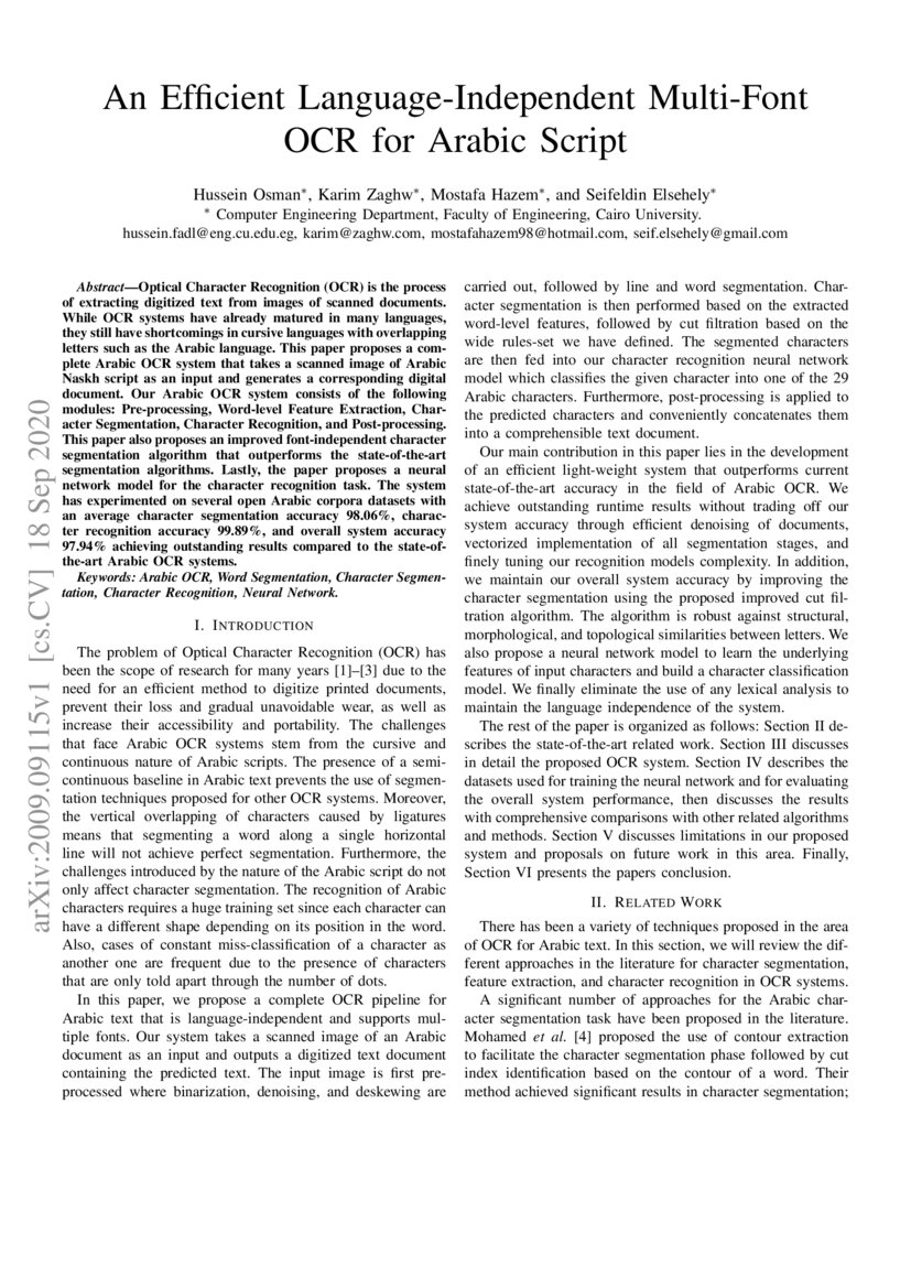 An Efficient Language Independent Multi Font Ocr For Arabic Script Deepai