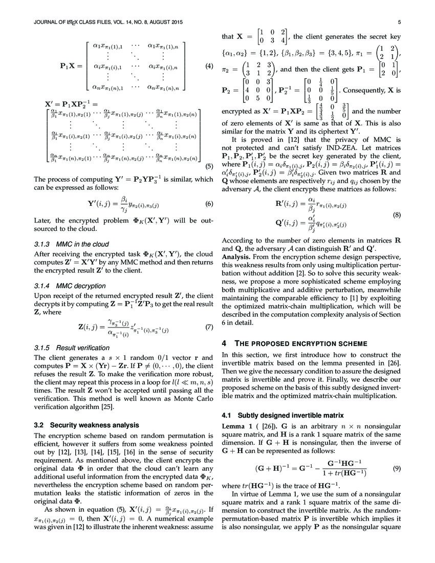 An Efficient Matrix Multiplication with Enhanced Privacy Protection in Cloud Computing and Its ...
