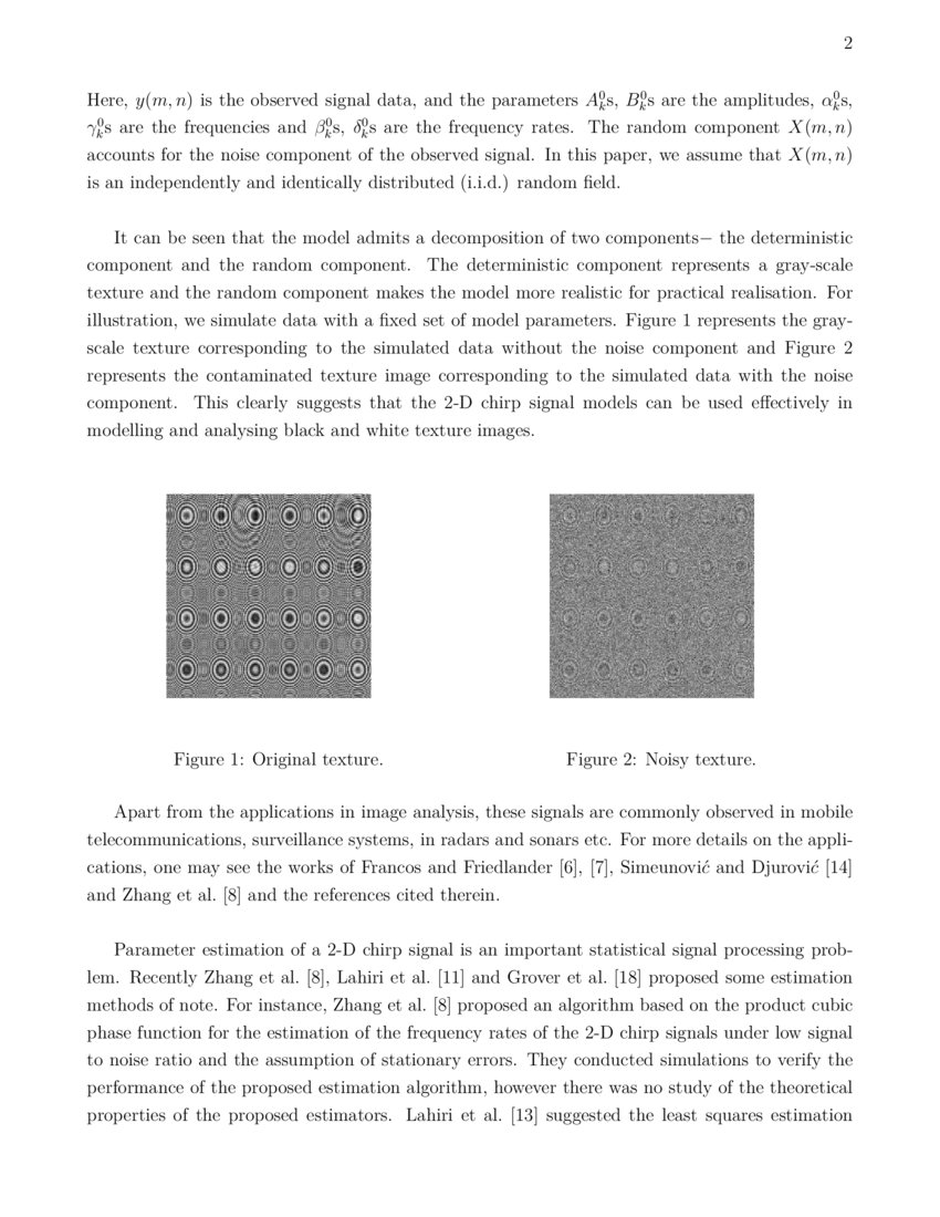 An efficient methodology to estimate the parameters of a two-dimensional chirp signal model | DeepAI