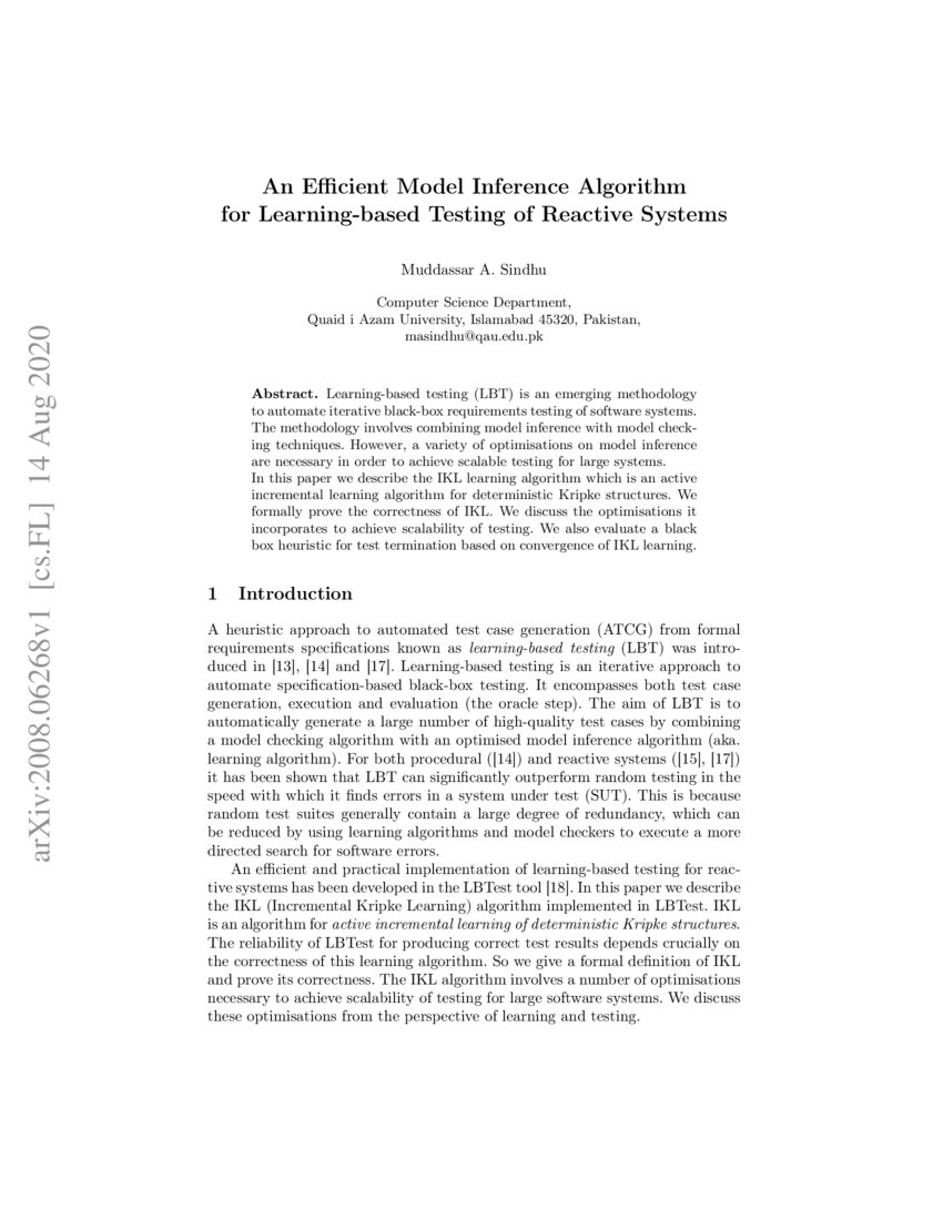 An Efficient Model Inference Algorithm For Learning Based Testing Of Reactive Systems Deepai 9817