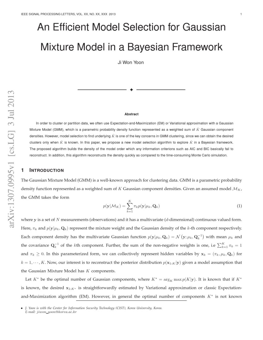 An Efficient Model Selection For Gaussian Mixture Model In A Bayesian Framework Deepai