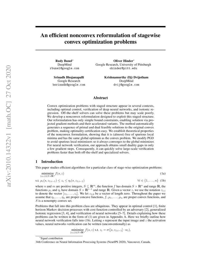 An efficient nonconvex reformulation of stagewise convex optimization problems | DeepAI