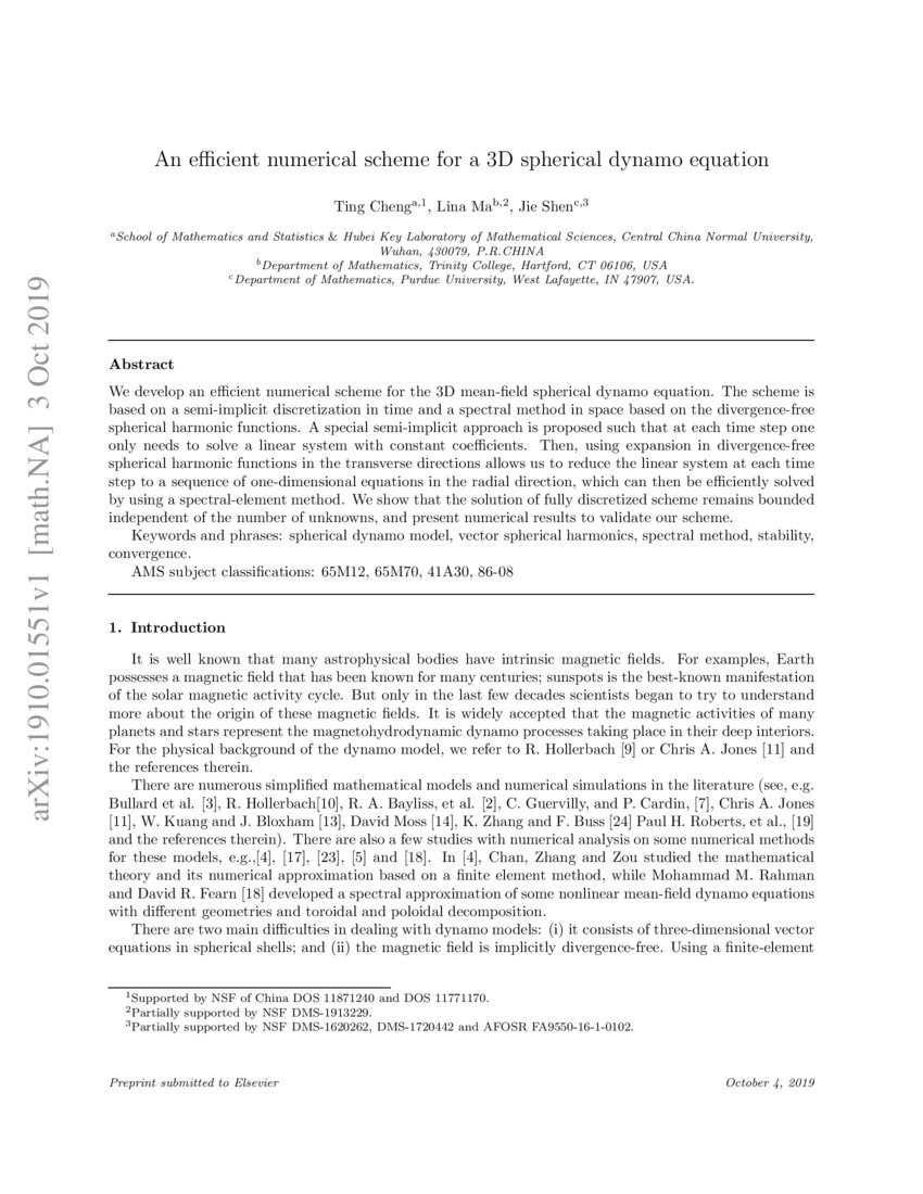 An Efficient Numerical Scheme For A 3d Spherical Dynamo Equation Deepai
