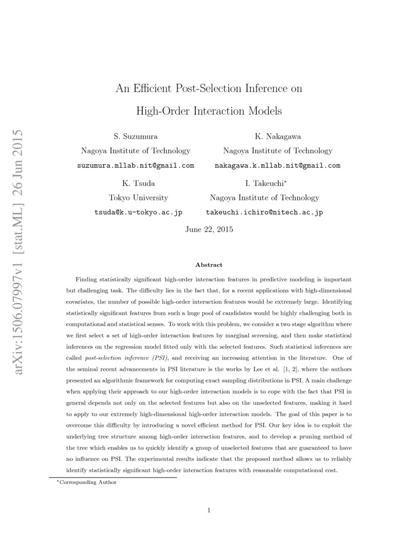 An Efficient Post-Selection Inference on High-Order Interaction Models | DeepAI
