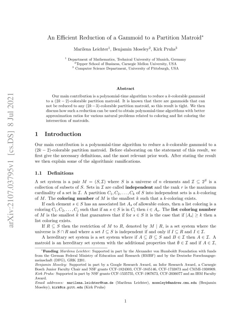 An Efficient Reduction Of A Gammoid To A Partition Matroid Deepai 1110