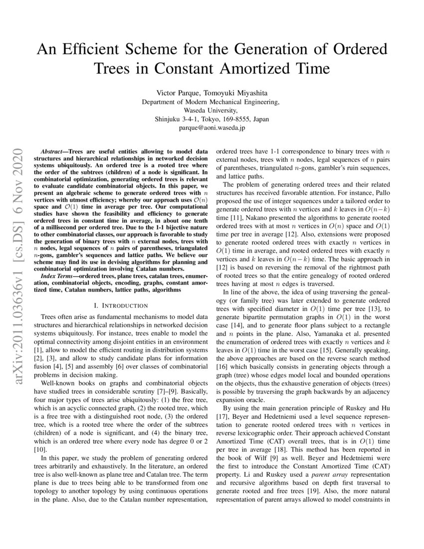 An Efficient Scheme for the Generation of Ordered Trees in Constant ...