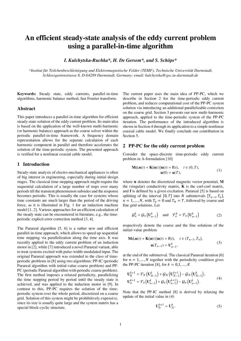An efficient steady-state analysis of the eddy current problem using a parallel-in-time ...