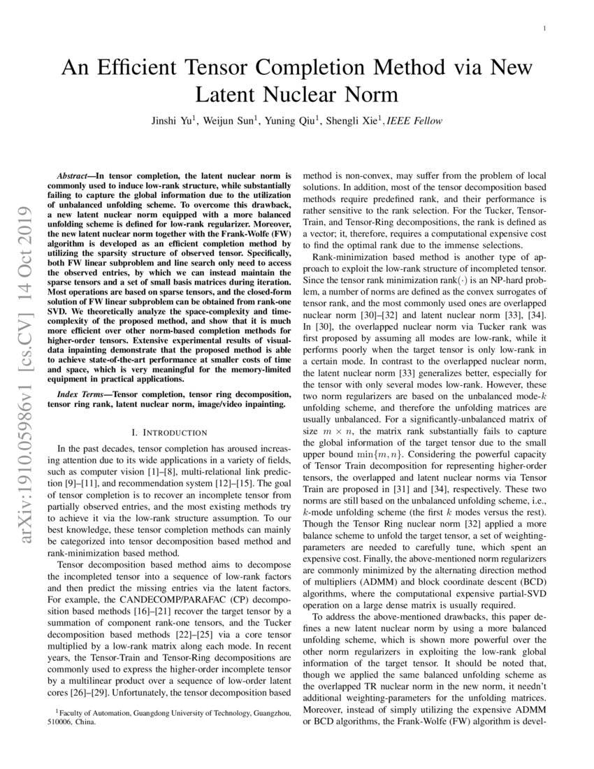 An Efficient Tensor Completion Method Via New Latent Nuclear Norm Deepai