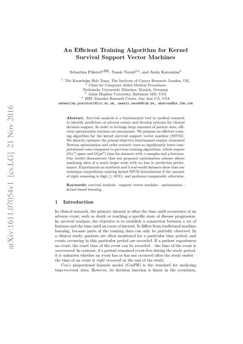 An Efficient Training Algorithm for Kernel Survival Support Vector Machines | DeepAI