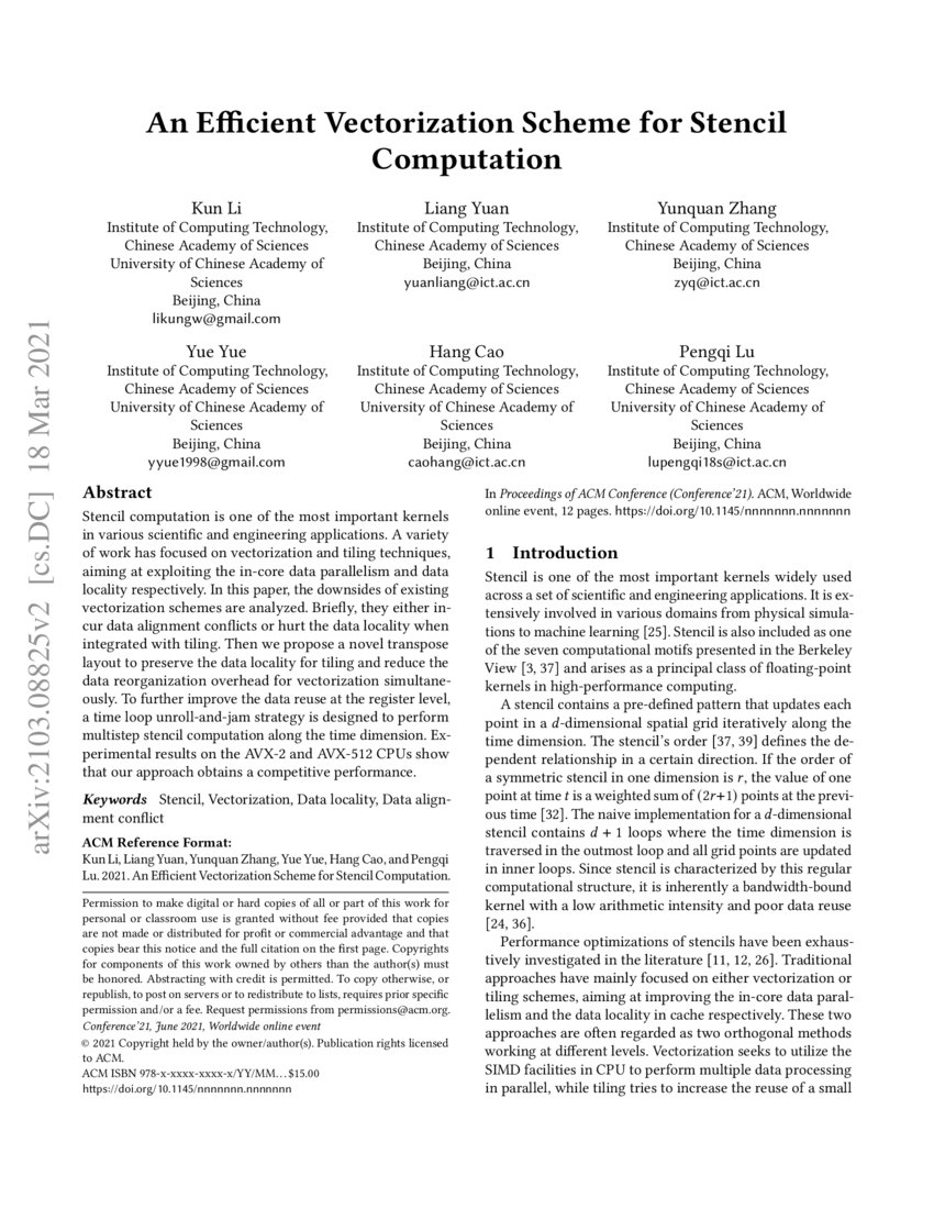An Efficient Vectorization Scheme For Stencil Computation Deepai