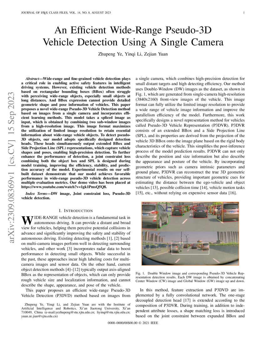 An Efficient Wide-Range Pseudo-3D Vehicle Detection Using A Single ... An Efficient Wide-Range Pseudo-3D Vehicle Detection Using A Single ...