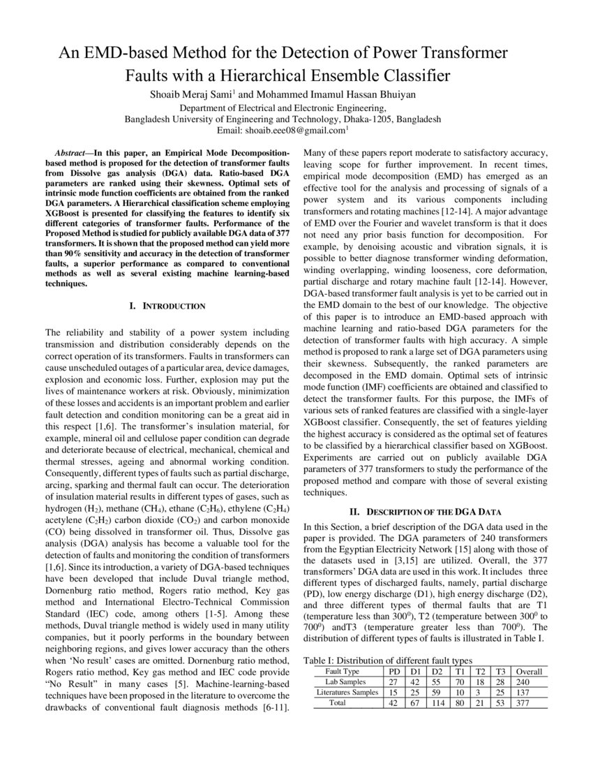 An Emd Based Method For The Detection Of Power Transformer Faults With A Hierarchical Ensemble