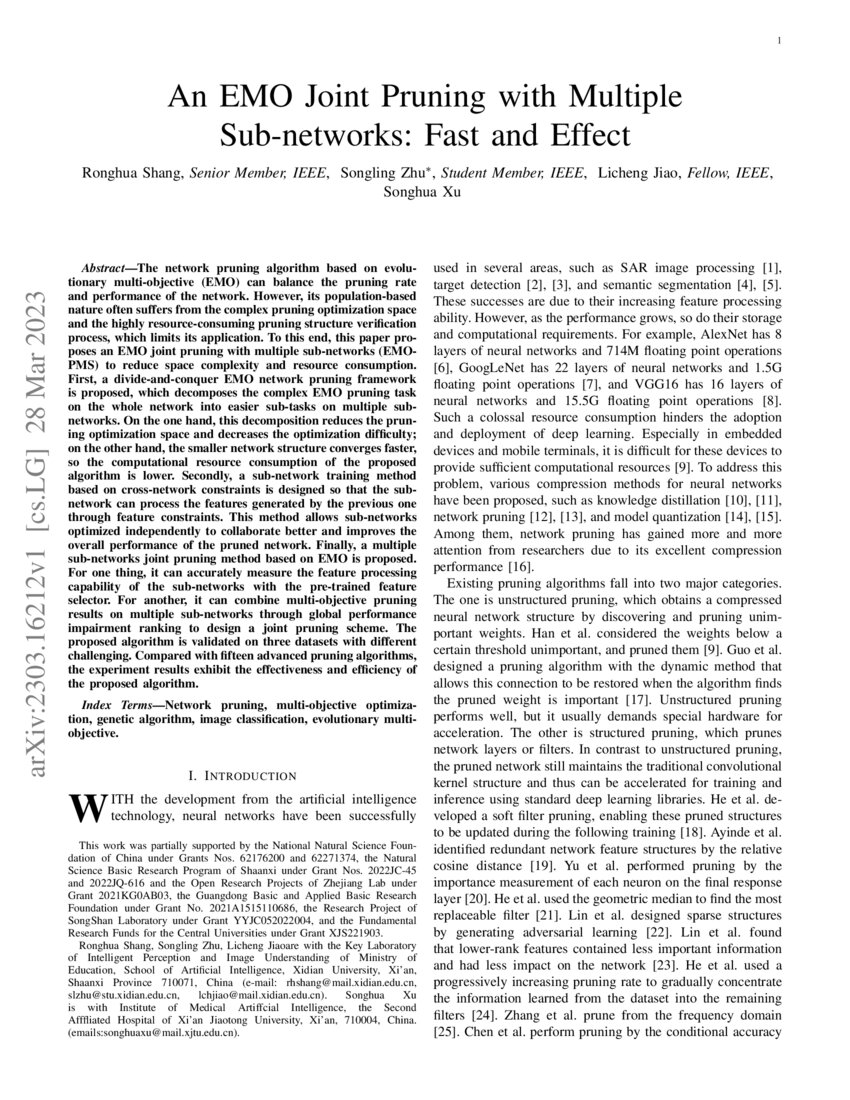 An EMO Joint Pruning with Multiple Sub-networks: Fast and Effect | DeepAI