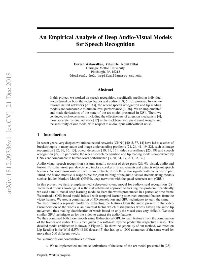 An Empirical Analysis of Deep Audio-Visual Models for Speech ...