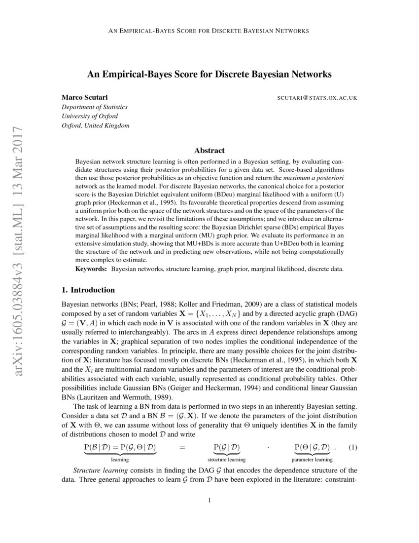 An Empirical Bayes Score For Discrete Bayesian Networks Deepai