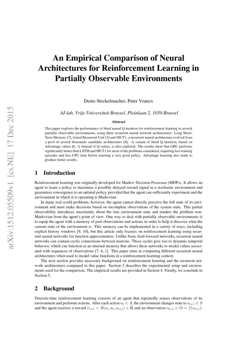 An Empirical Comparison of Neural Architectures for Reinforcement Learning in Partially ...
