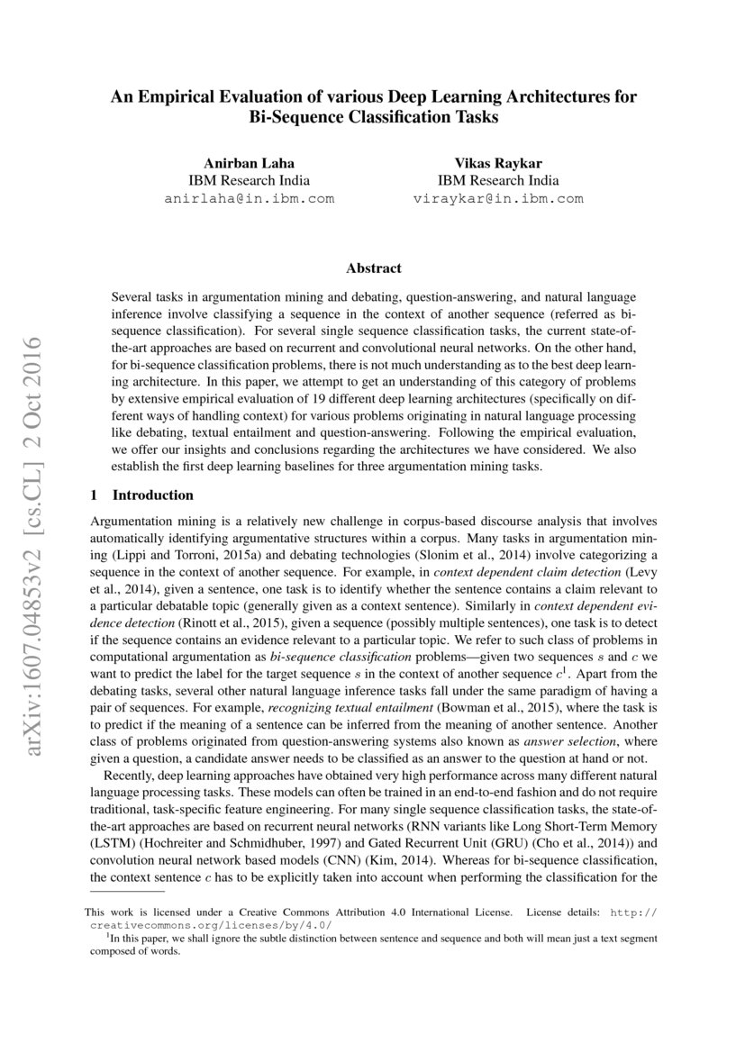 An Empirical Evaluation Of Various Deep Learning Architectures For Bi Sequence Classification